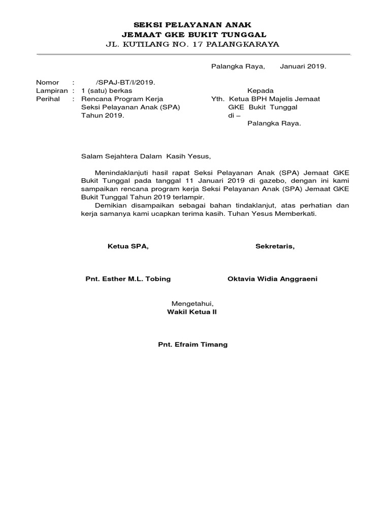 Surat Pengantar Program Kerja TA.2019 | PDF