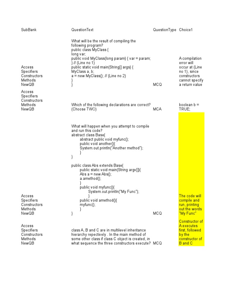 Java Practice Questions And Mcqs Pdf Method Computer Programming Constructor Object