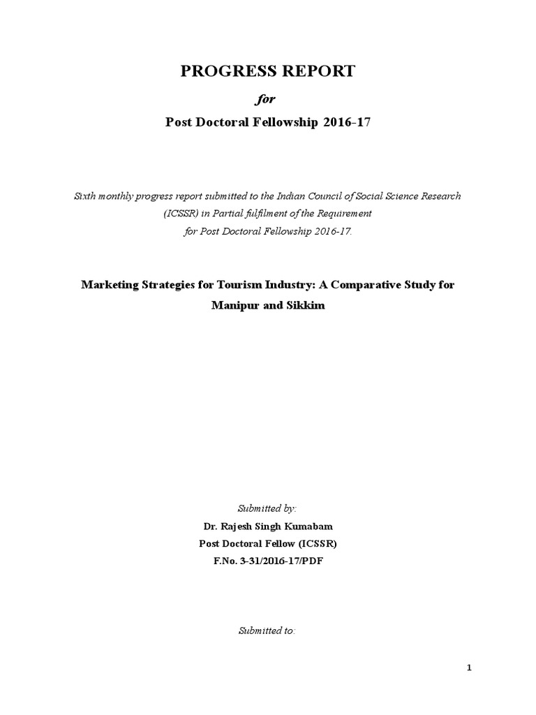 Progress Report For Post Doctoral Fellowship 2016 | PDF | Tourism ...