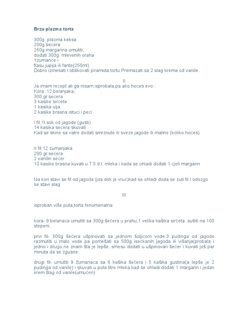 Brza Plazma Torta | PDF