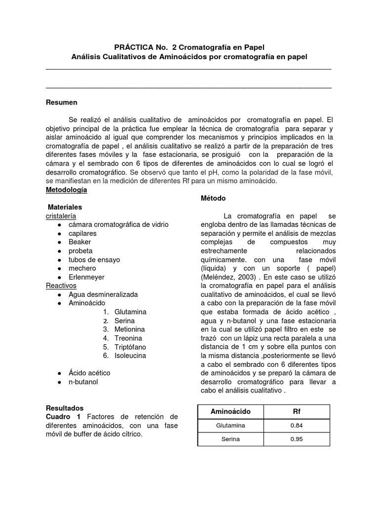 PRÁCTICA No2 | PDF | Cromatografía | Aminoácidos