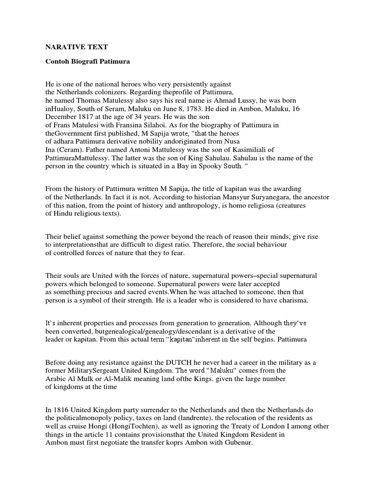 Narative Text Contoh Biografi Patimura | PDF