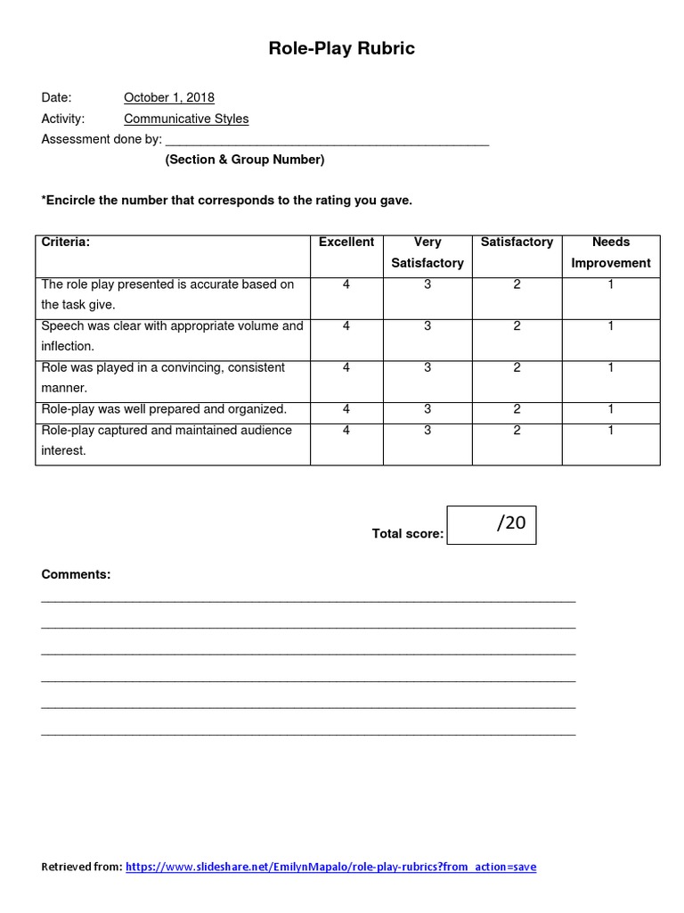 Role-Play Rubric: (Section & Group Number) | PDF