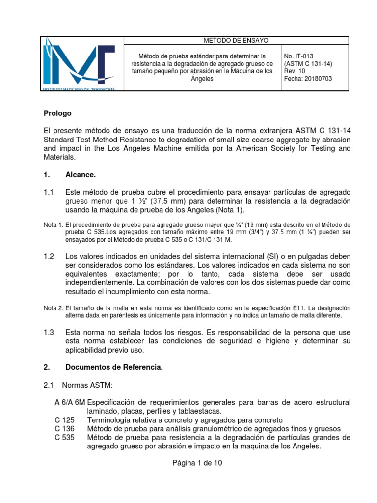 IT-013 Traduccion de Astm c131 | PDF | Acero | Hormigón