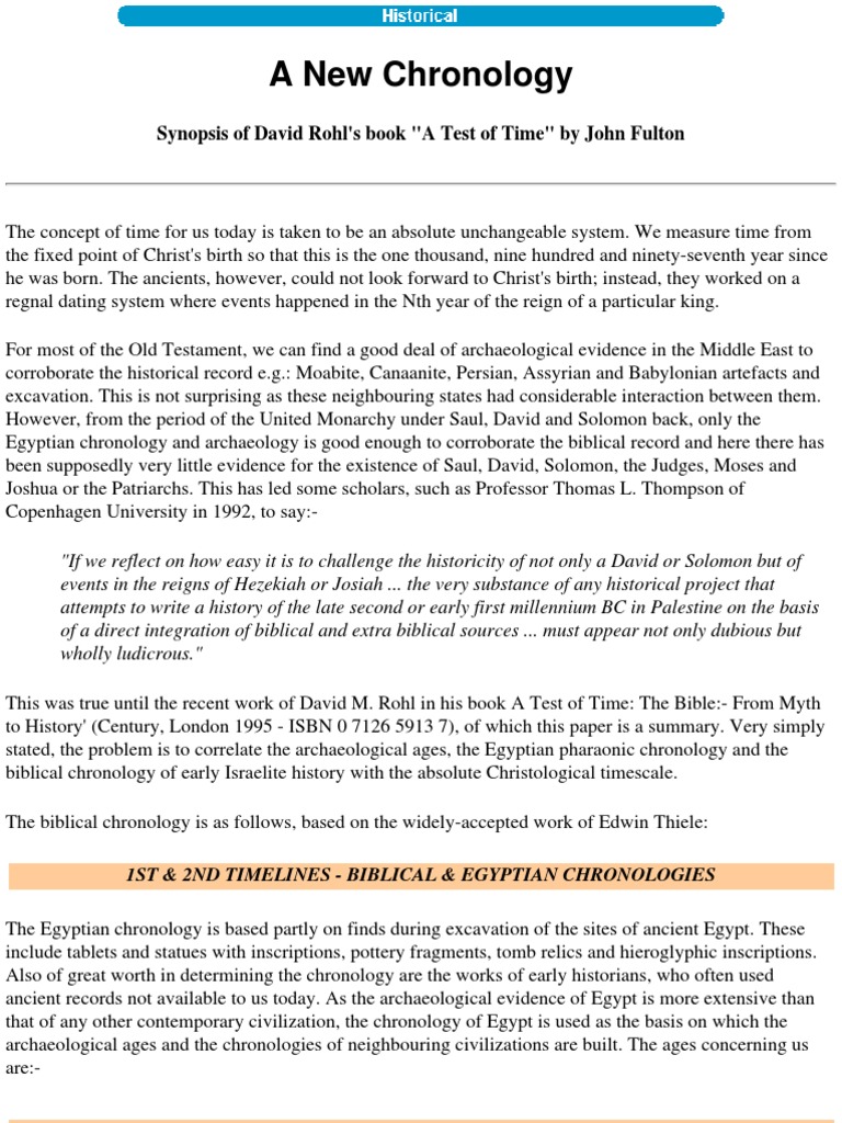 Rohl's Chronology: A Test of Time Summary | PDF | David | Saul