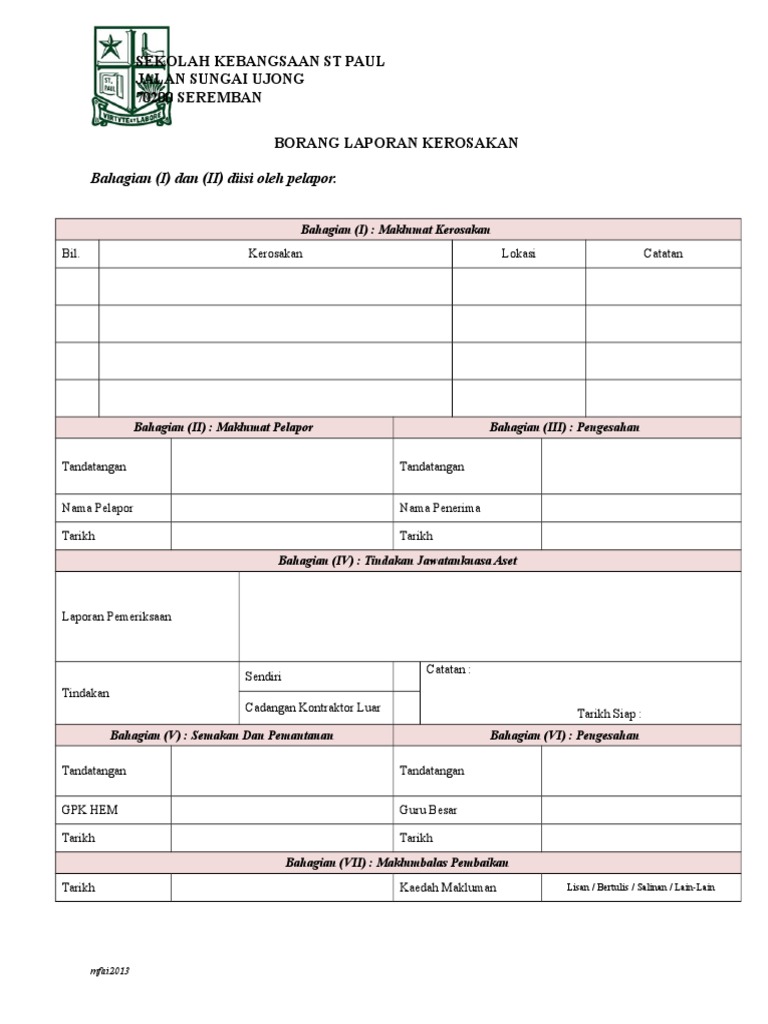 Borang Laporan Kerosakan Bangunan | PDF Borang Laporan Kerosakan Bangunan | PDF