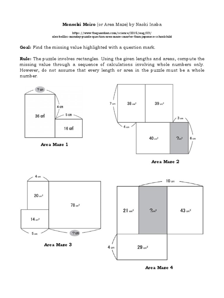 Area Maze - Worksheet | PDF