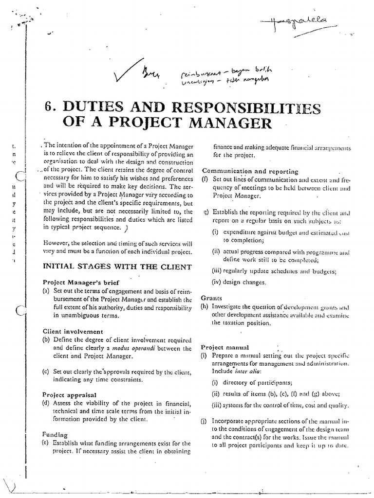Duties and Responsibilities of Project Manager | PDF