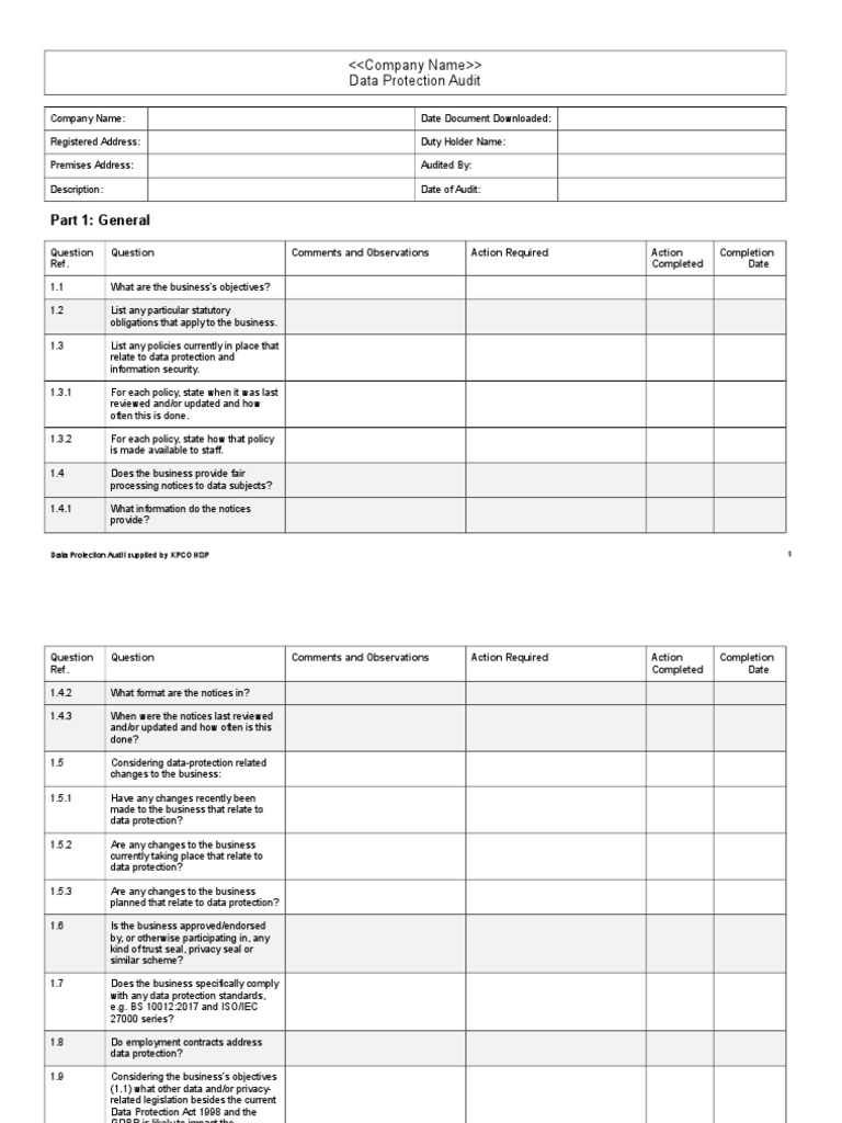 GDPR Data Protection Audit Checklist | PDF | Information Privacy ...