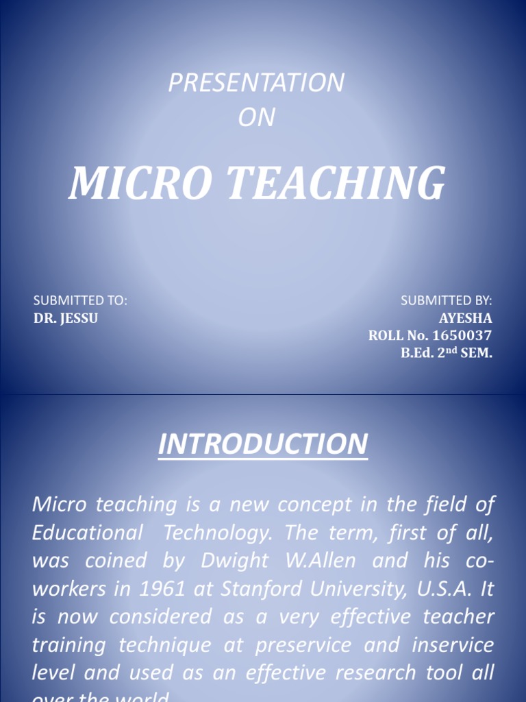 Presentation On Micro Teaching | PDF | Expert | Teachers