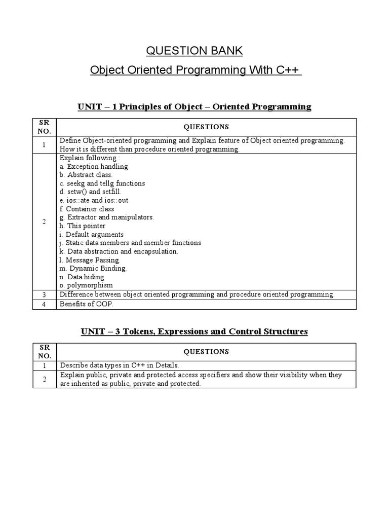 Question Bank Object Oriented Programming With C Pdf C Inheritance Object Oriented