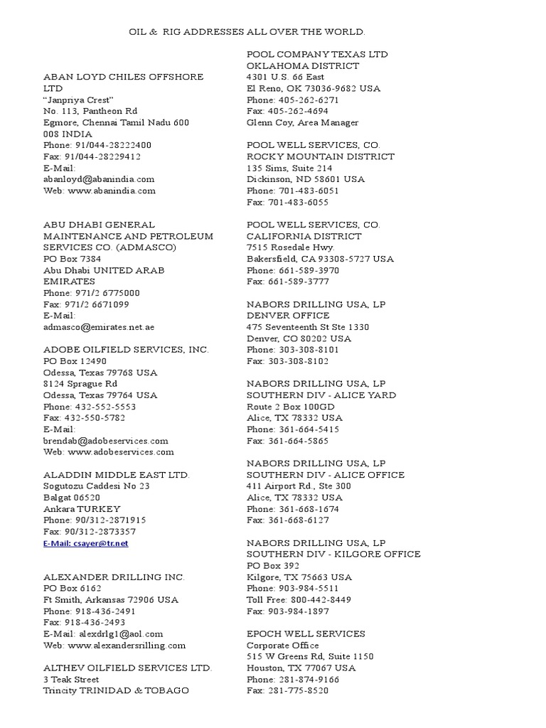 Rig Address | PDF | Petroleum Industry | Petroleum