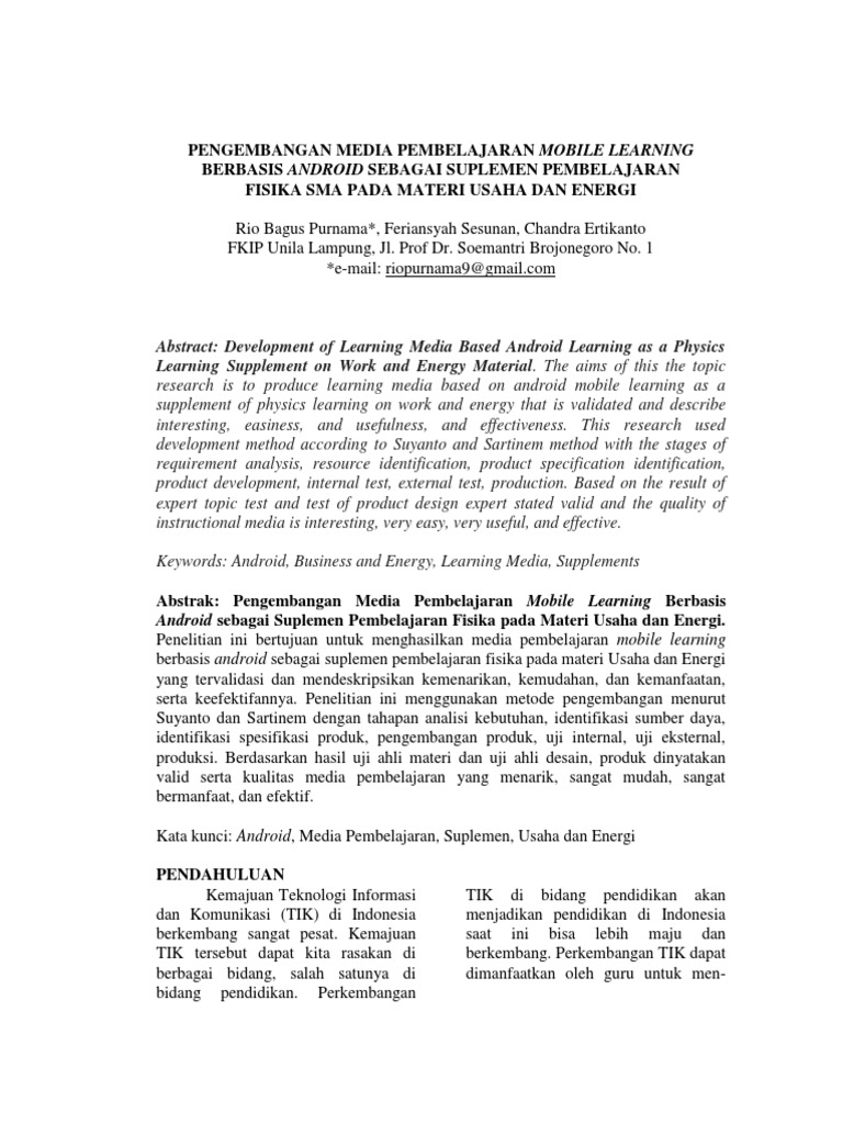 Pengembangan Media Pembelajaran Mobile Learning Berbasis Android Sebagai Suplemen Pembelajaran ...