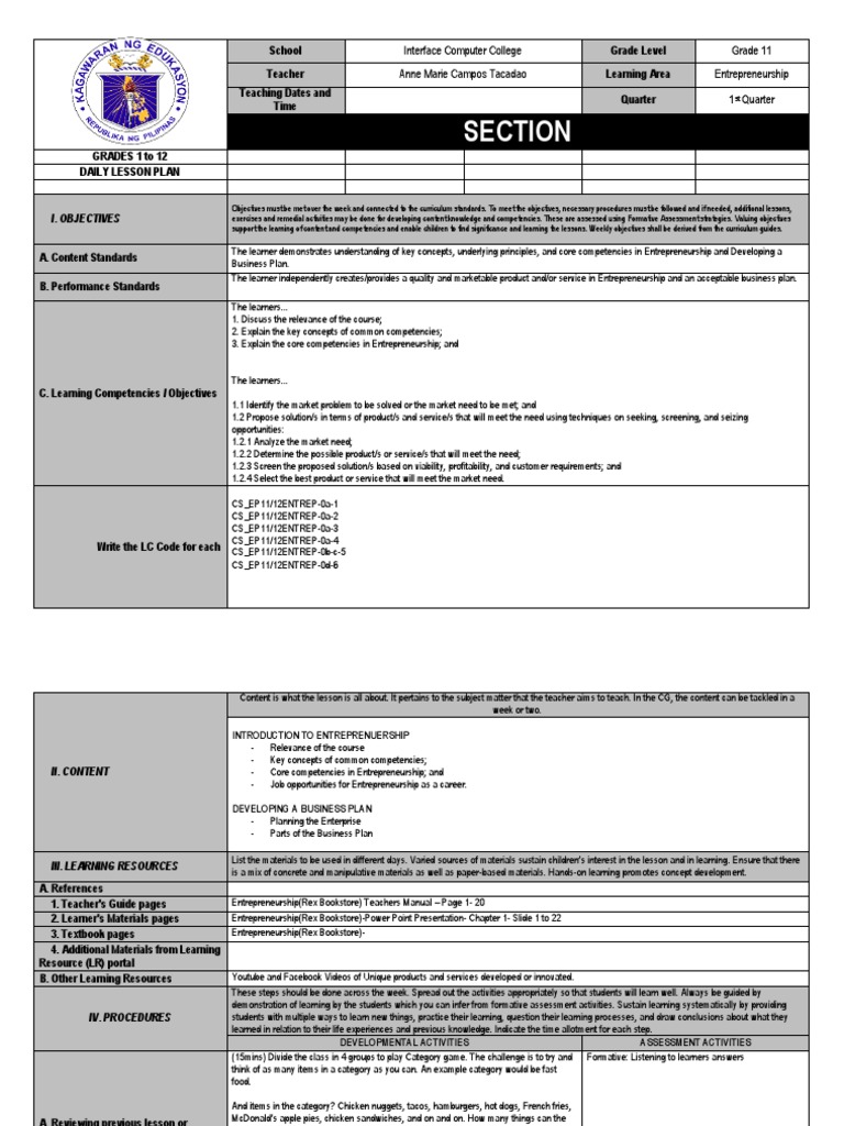 DLP Template | PDF | Competence (Human Resources) | Curriculum
