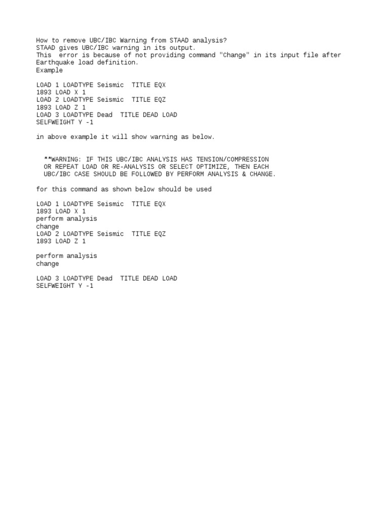 How To Remove UBC-IBC Warning From STAAD Analysis | PDF