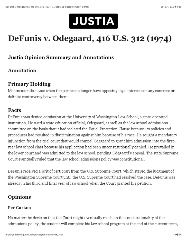 DeFunis v. Odegaard: 416 U.S. 312 (1974) : Justia US Supreme Court ...