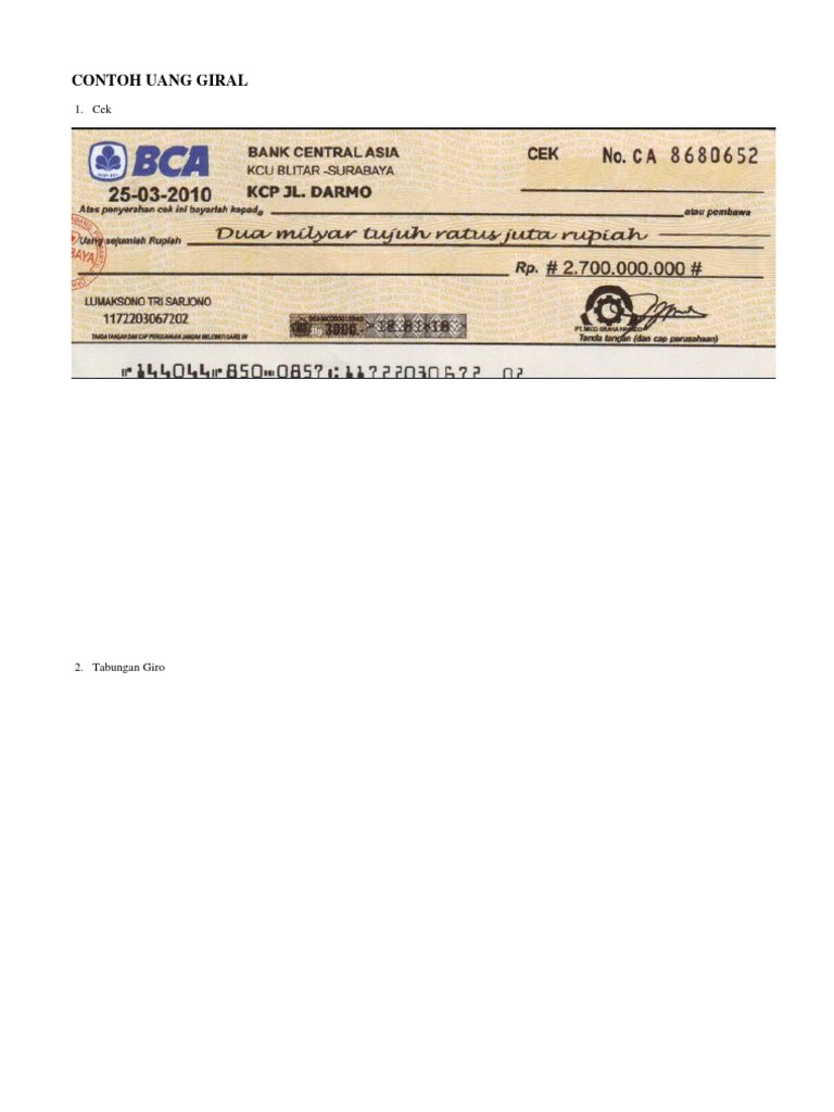 Contoh Uang Giral | PDF