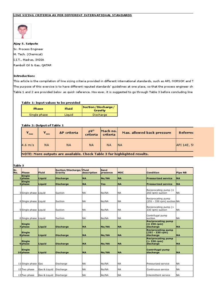 Line Sizing Criteria Overview | PDF | Phase (Matter) | Pump
