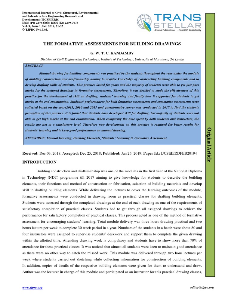 The Formative Assessments For Building Drawings: G. W. T. C. Kandamby ...