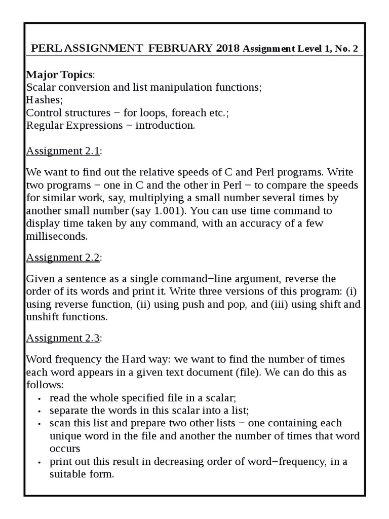 Perl Control Structures Assignment 2018 | PDF | Perl | C (Programming ...