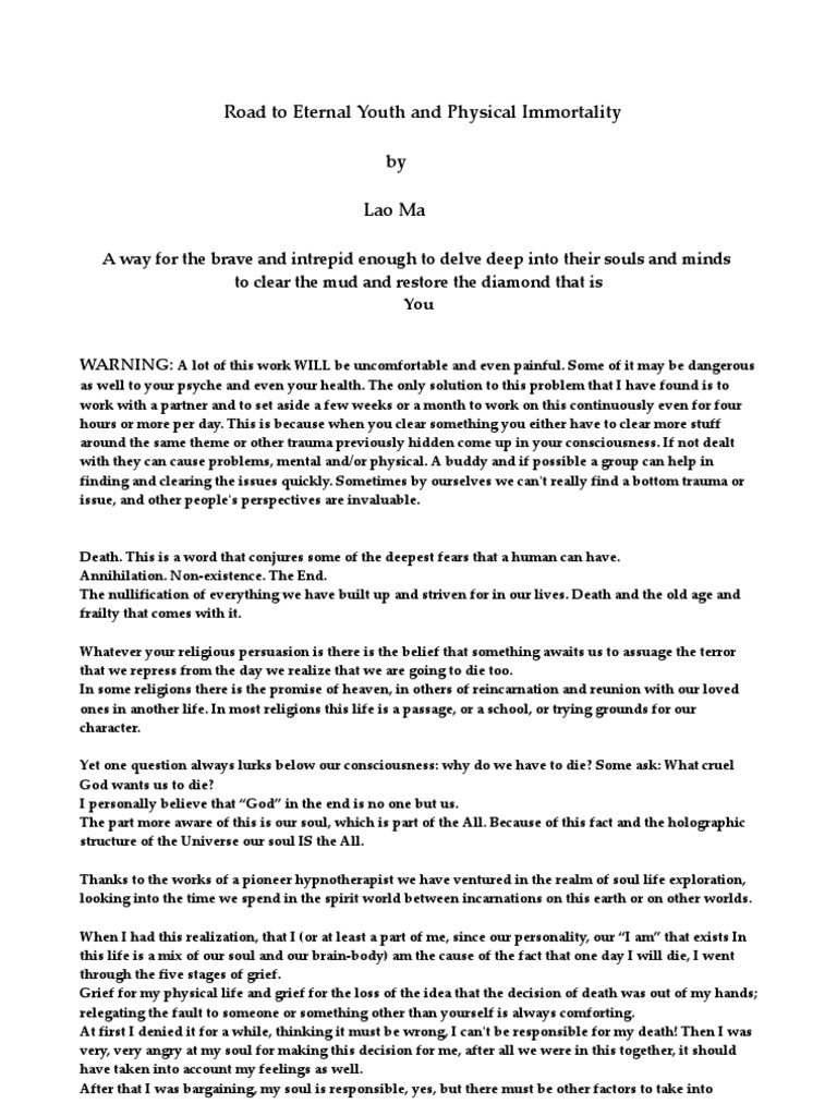 Road To Eternal Youth and Physical Immortality | PDF | Feeling | Soul