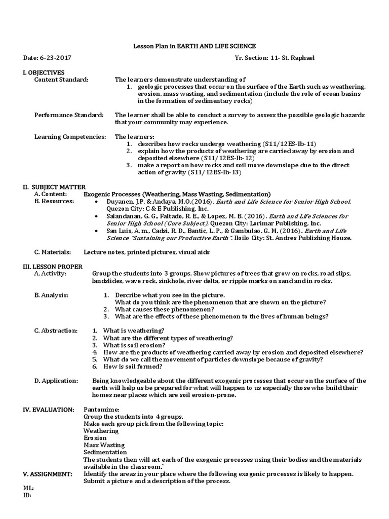 Earth and Life Science Lesson on Weathering | PDF | Erosion | Weathering