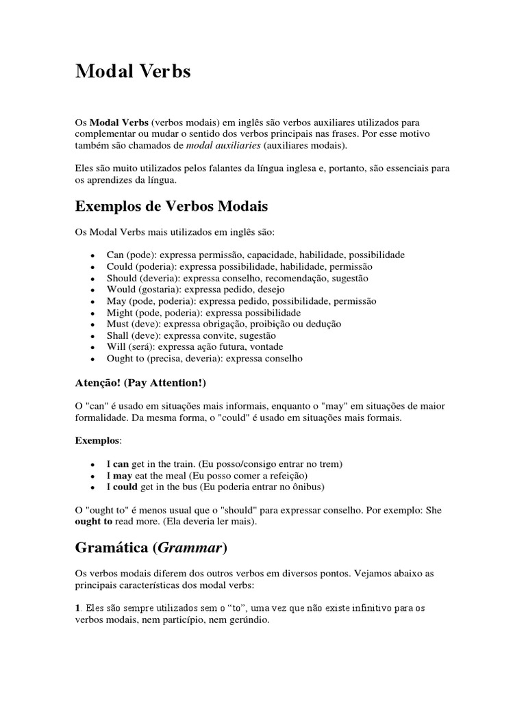 Modal Verbs | PDF | Assunto (gramática) | Morfologia linguística