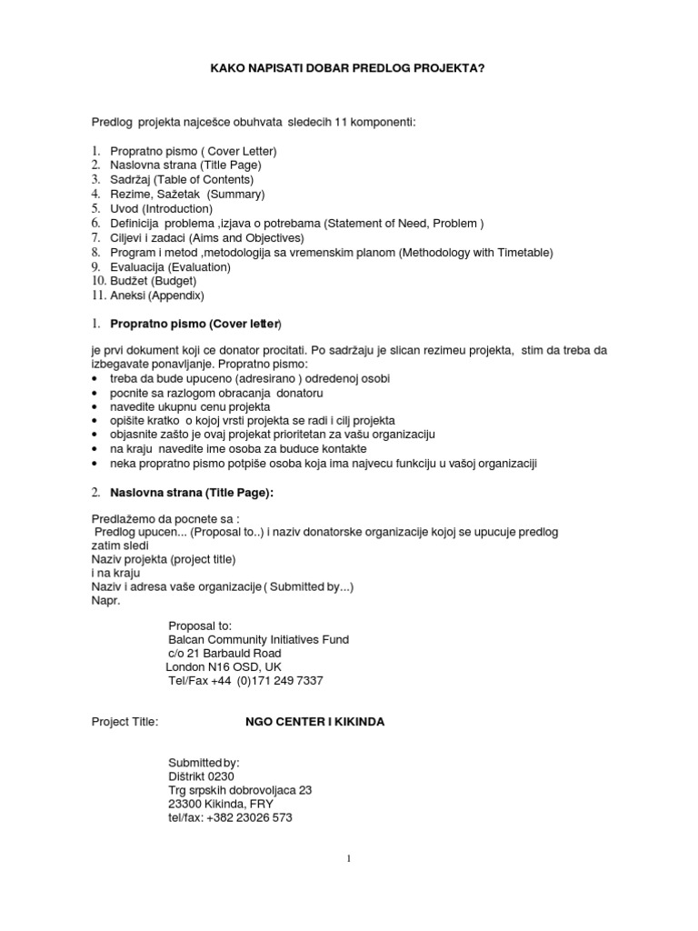 Kako Napisati Dobar Predlog Projekat | PDF