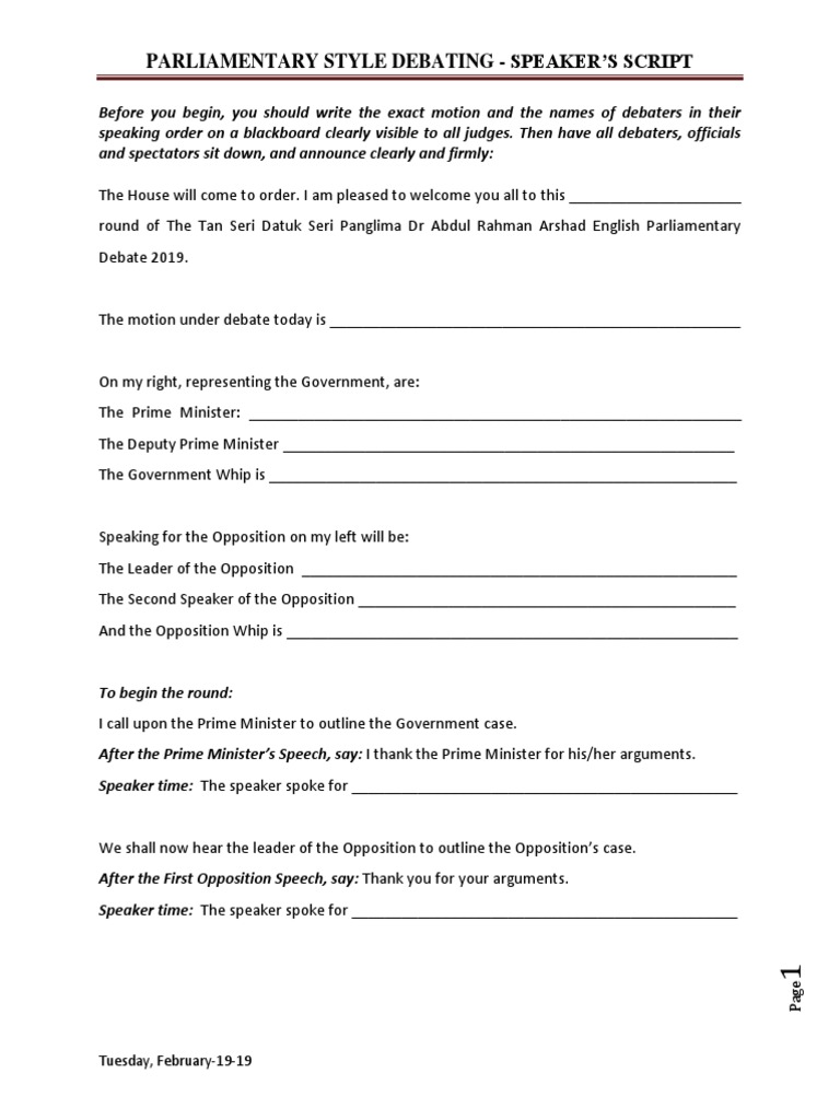 Debate Speaker's Script | Politics | Public Sphere | Prueba gratuita de ...
