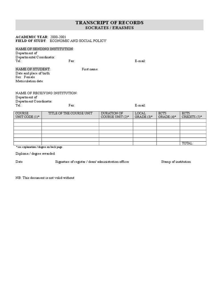 Transcript of Records: Socrates / Erasmus | PDF