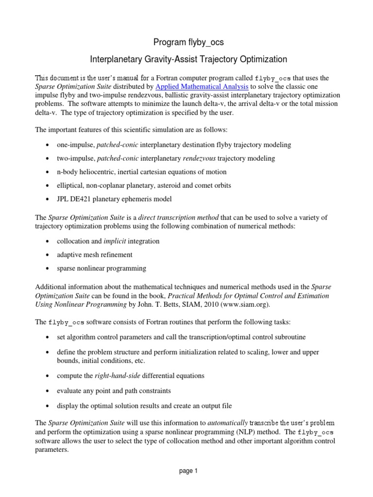 Interplanetary Gravity Assist Trajectory Optimization Pdf