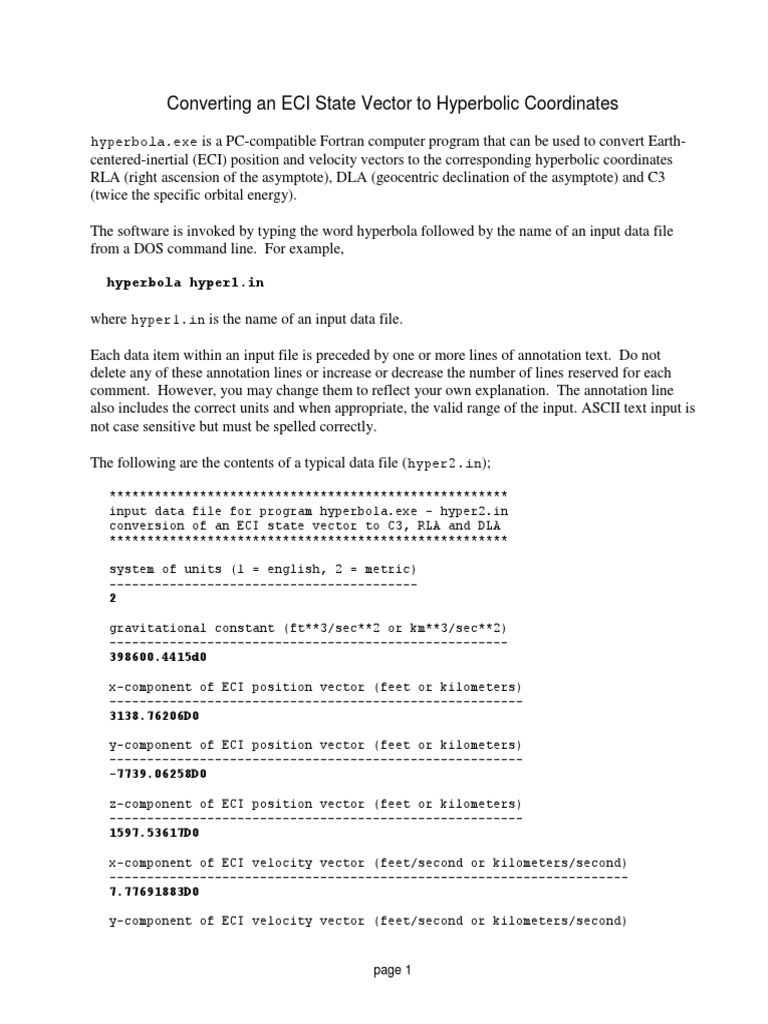 Converting An ECI State Vector To Hyperbolic Coordinates | PDF | Orbit ...