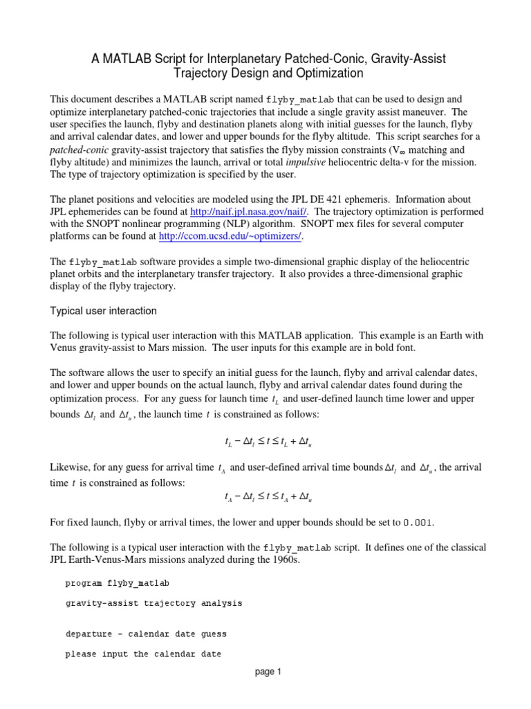 MATLAB Gravity-Assist Trajectory | PDF | Gravity Assist | Outer Space