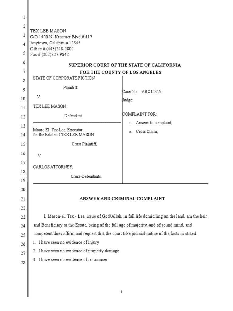 TLM Counter Criminal Complaint PDF | PDF | Affidavit | Perjury