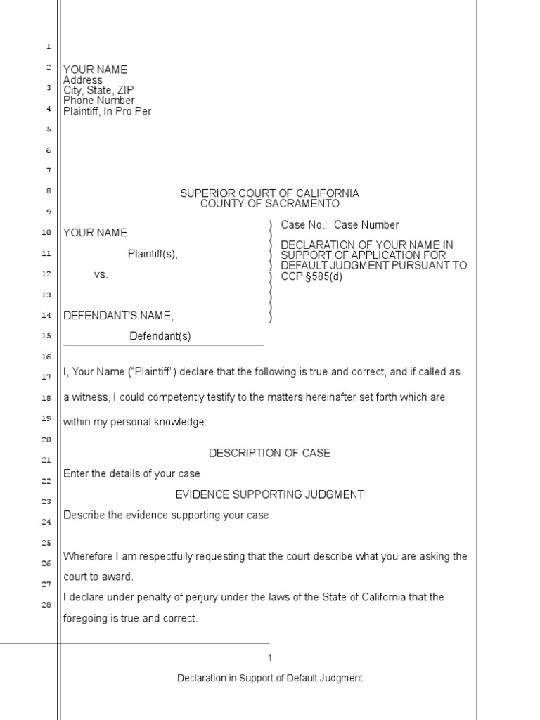 1 Declaration in Support of Default Judgment | PDF