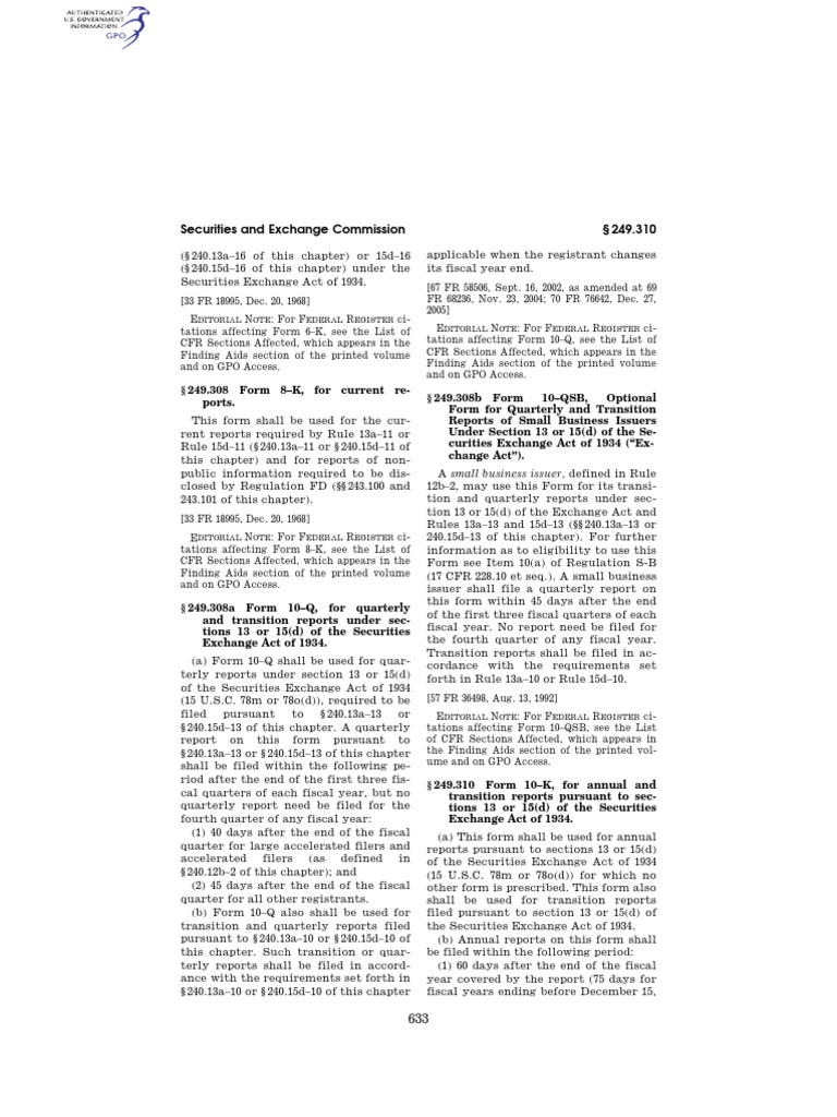 CFR 2007 Title17 Vol3 Sec249 310 PDF | PDF | Securities Exchange Act Of ...