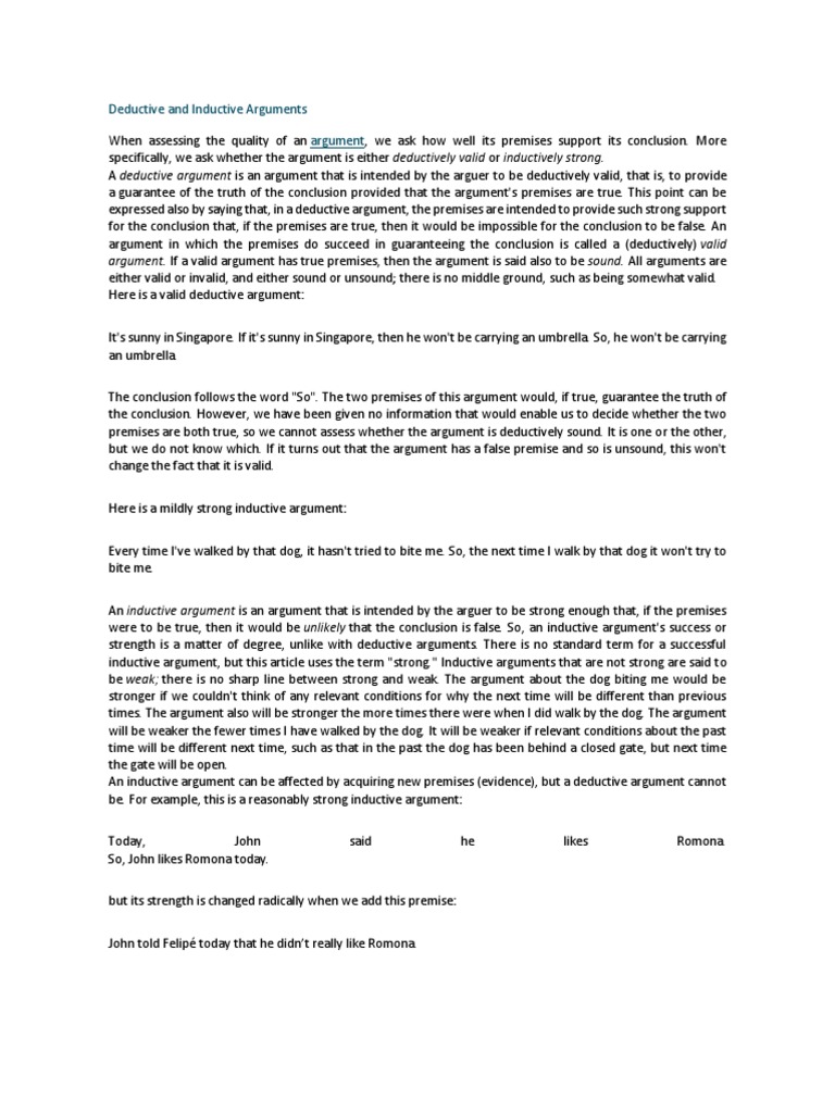 Deductive And Inductive Arguments Argument Pdf Argument Deductive