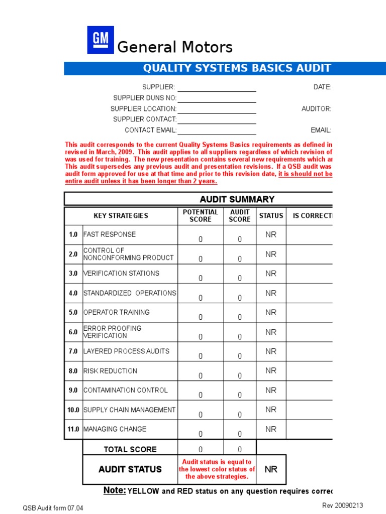 GM Basic Audit Form | PDF | Verification And Validation | Audit