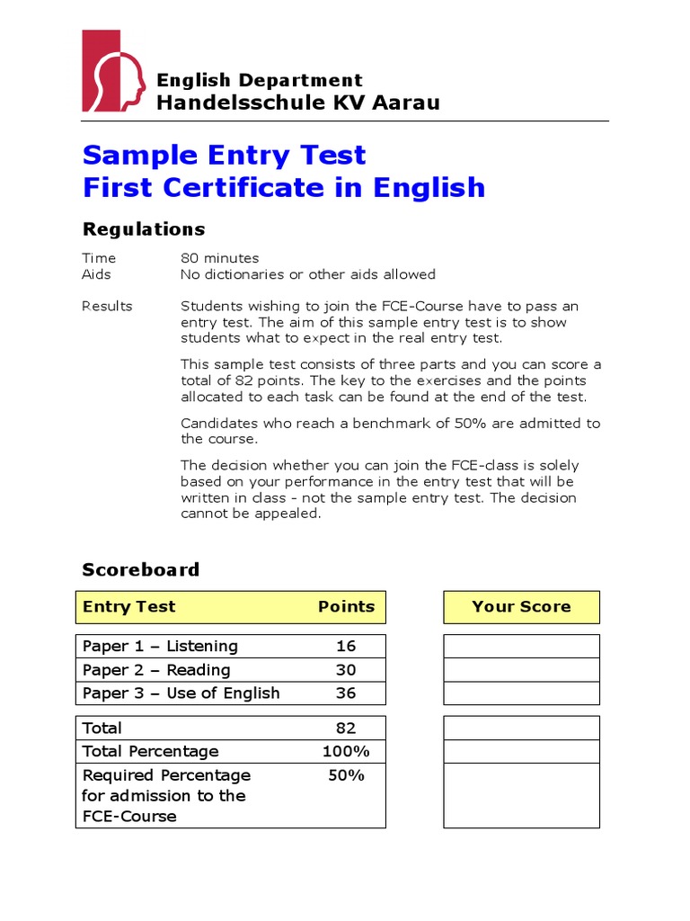 HKV Aarau Fce Sample Entry Test | PDF | Referee | Leisure