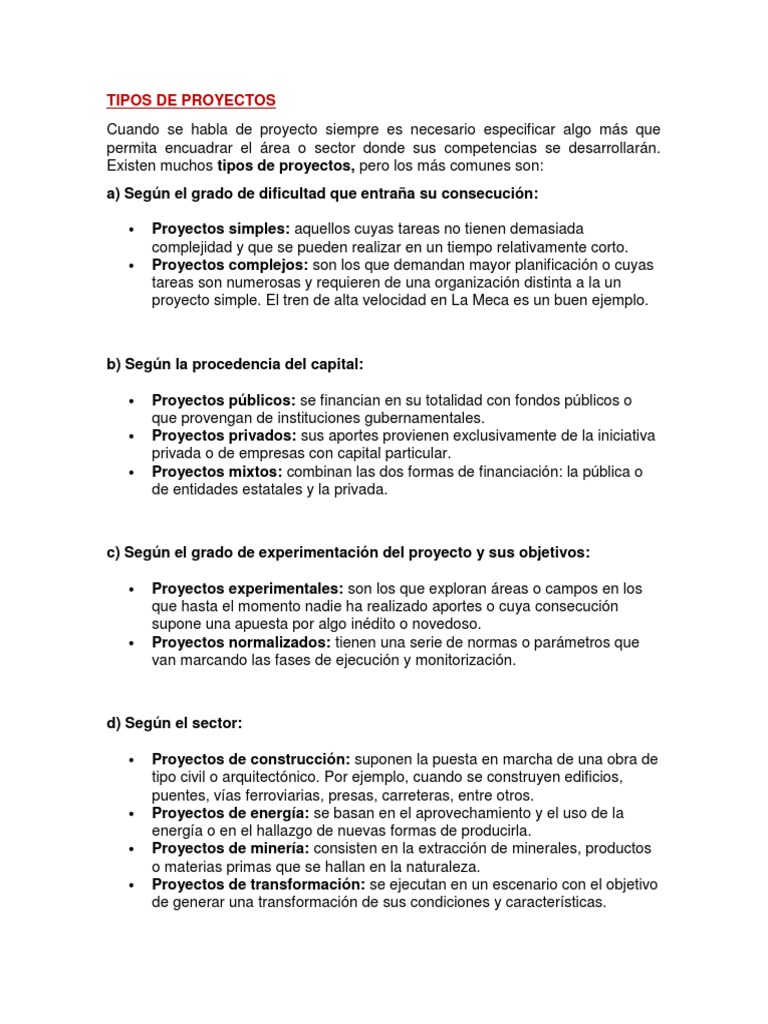 Tipos de Proyectos | PDF | Diseño | Industrias