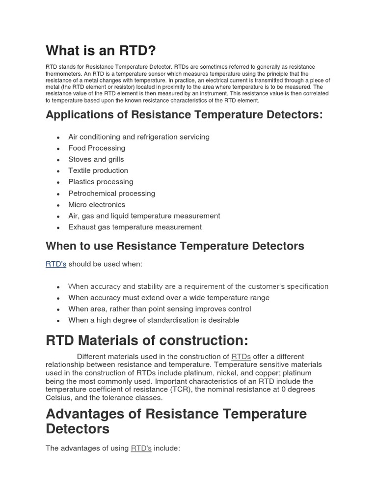 What Is An RTD?: Applications of Resistance Temperature Detectors | PDF