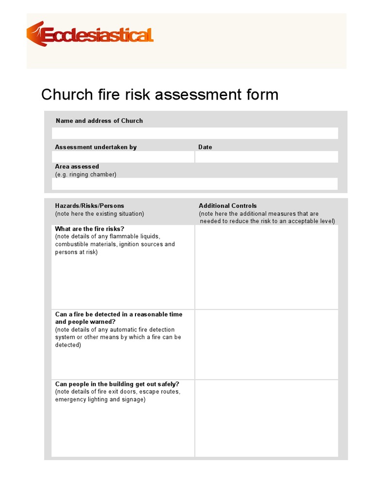 Church Fire Risk Assessment Form | PDF | Firefighting | Fires