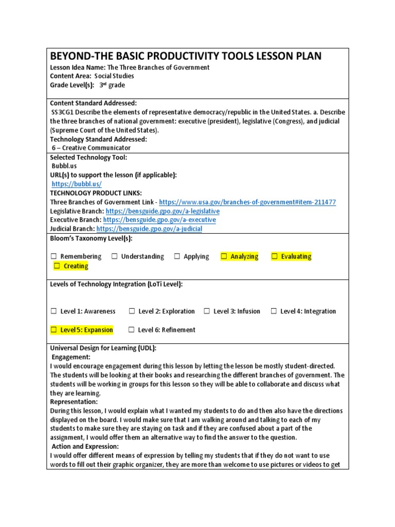 Beyond-The Basic Productivity Tools Lesson Plan | PDF | Lesson Plan | Separation Of Powers
