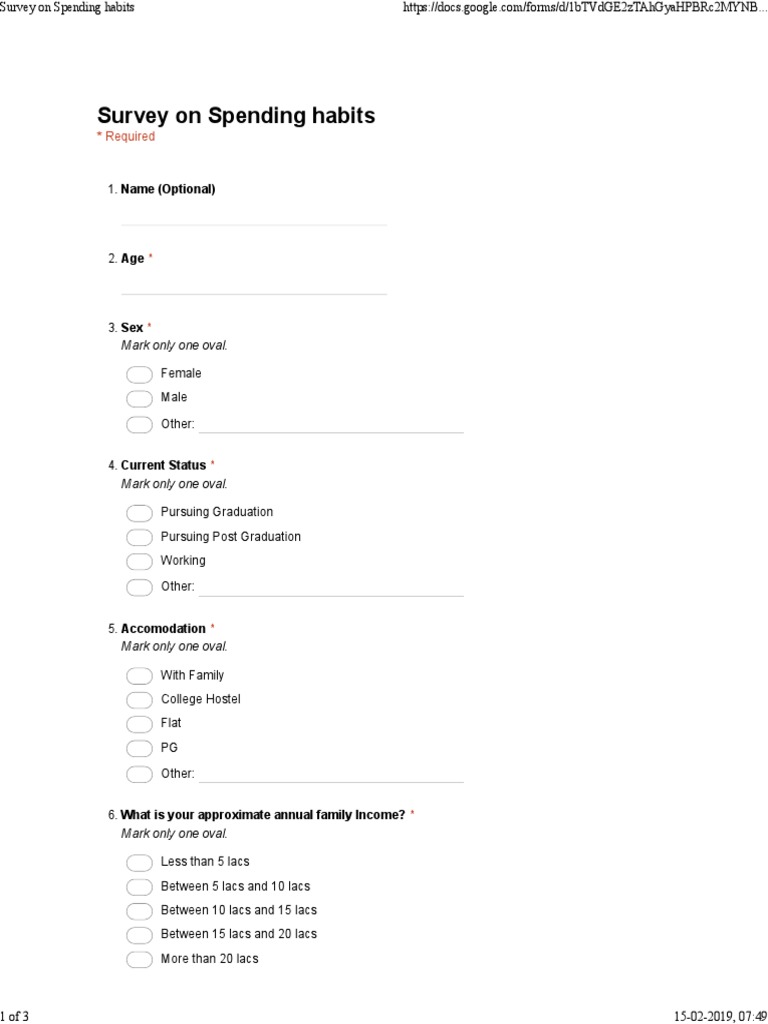 Survey On Spending Habits: Required | PDF | Economies | Business