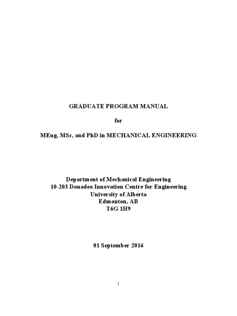 Graduate Program Manual For Meng, MSC, and PHD in Mechanical ...