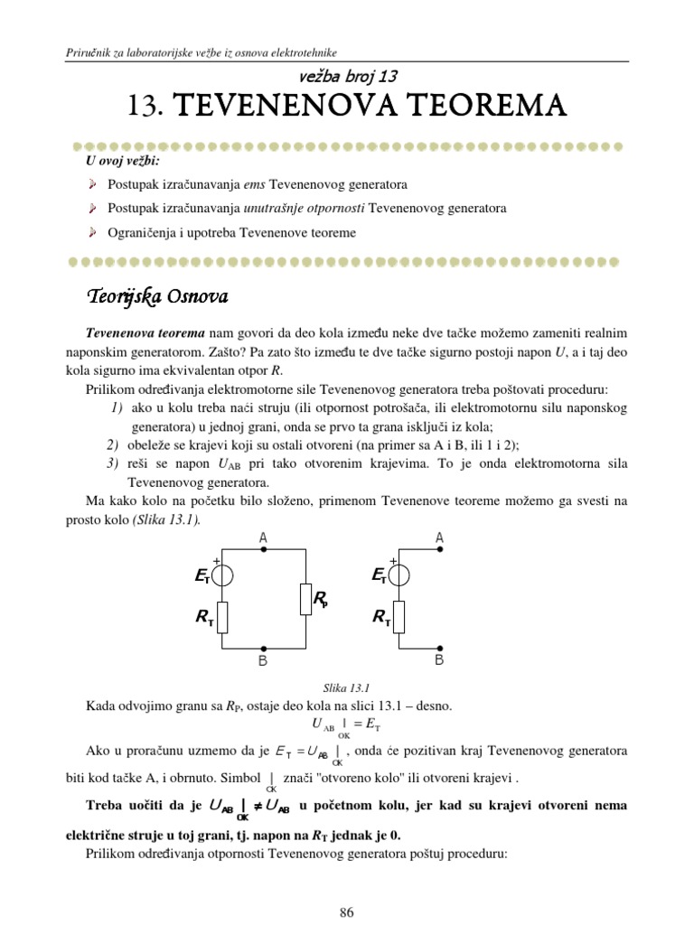 Laboratorijska Vezba - Tevenenova Teorema | PDF