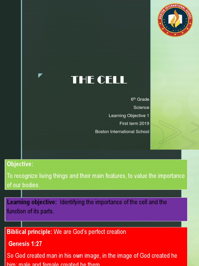 The Cell: 6 Grade Science Learning Objective 1 First Term 2019 Boston ...