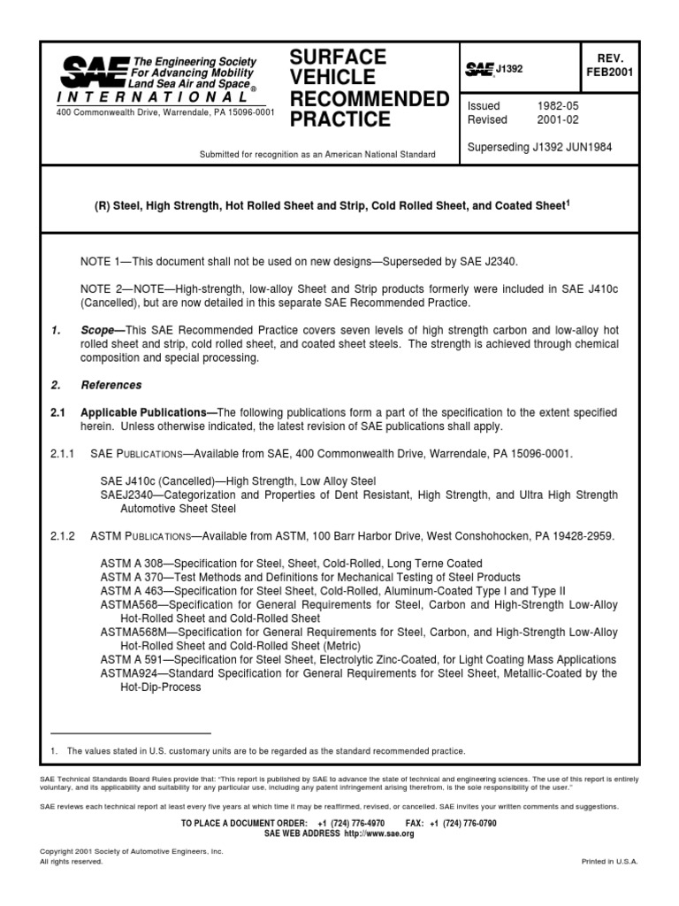 SAE-J1392-2001.pdf | Rolling (Metalworking) | Steel