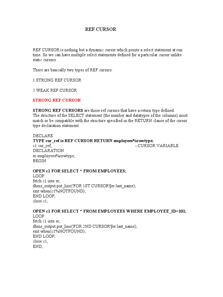 Ref Cursor Strong Weak | Download Free PDF | Pl/Sql | Table (Database)