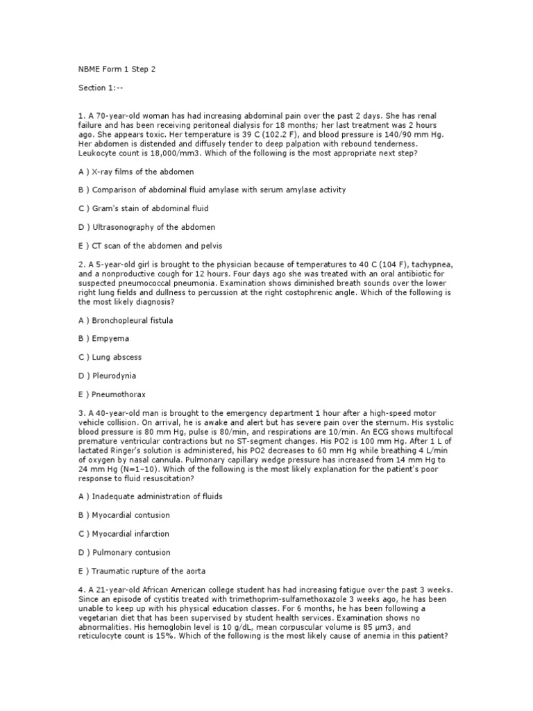 NBME Form 1 Step 2 Review | PDF | Urinary Incontinence | Anxiety Disorder